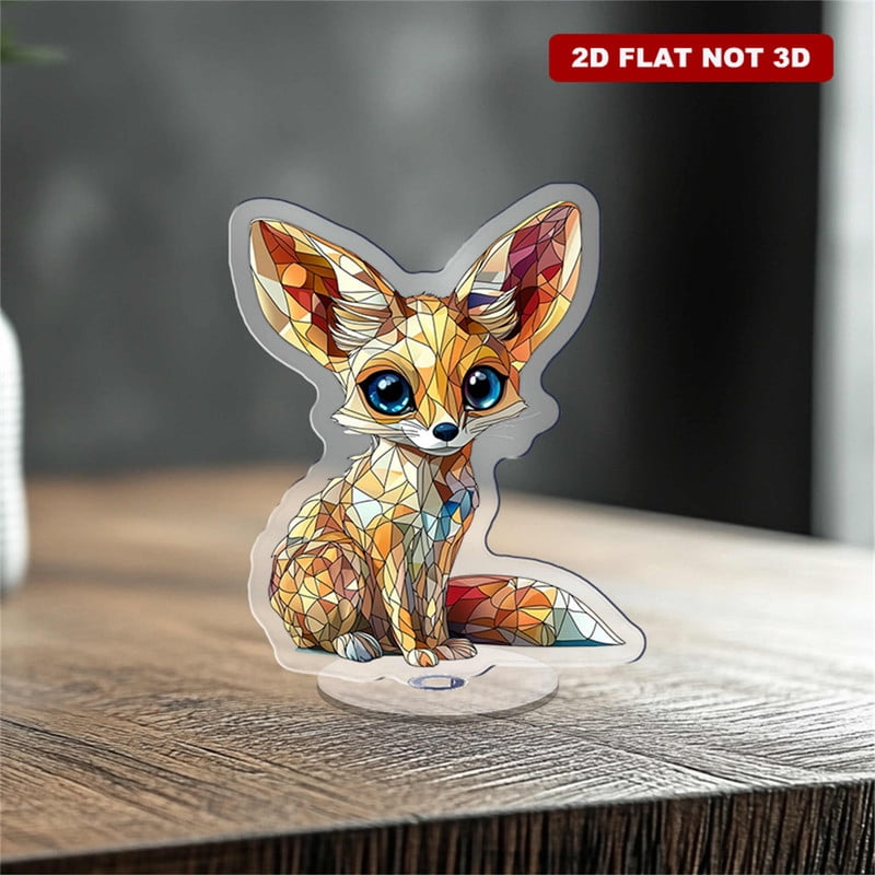 Rotating acrylic display featuring a cute cartoon fennec fox in stained ...