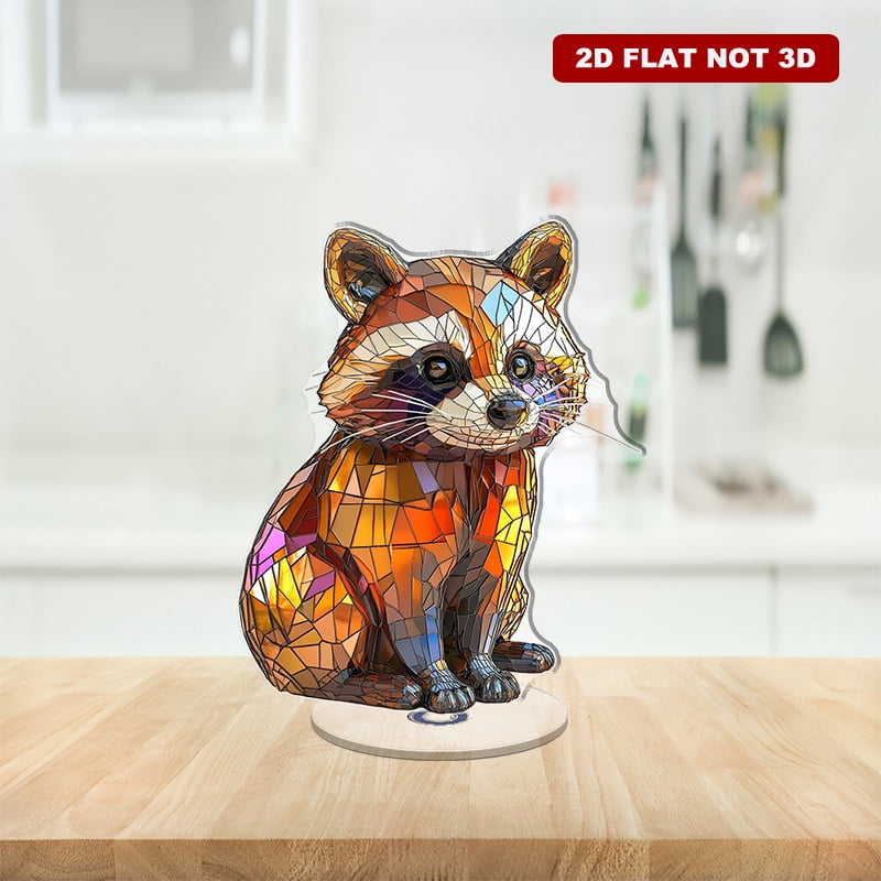 Rotating acrylic display featuring a cute raccoon in vibrant stained ...