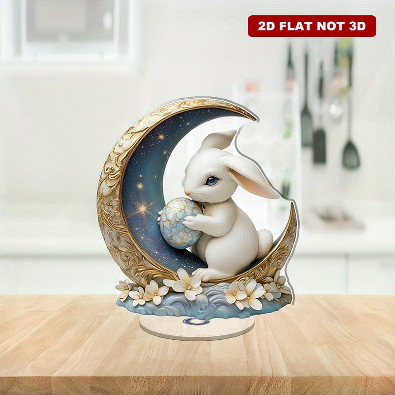 Rotating acrylic display featuring a detailed crescent moon and bunny ...