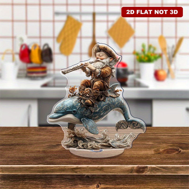 Rotating acrylic display featuring a detailed dwarf riding a dolphin ...