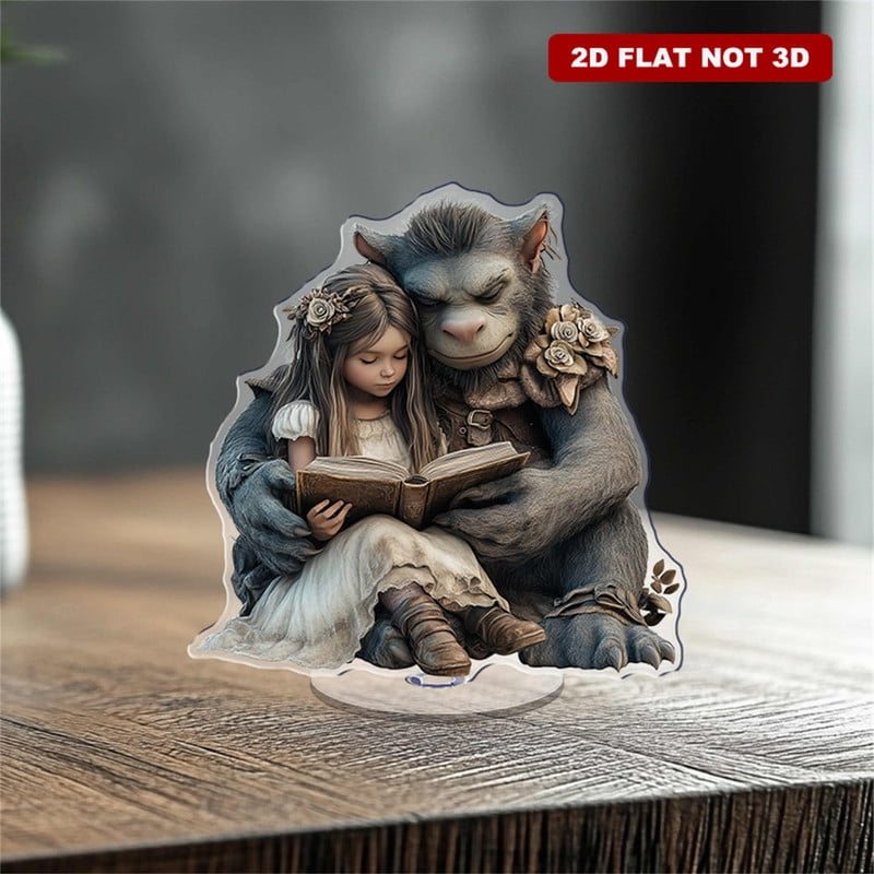 Rotating acrylic display featuring a detailed fantasy scene of a figure ...