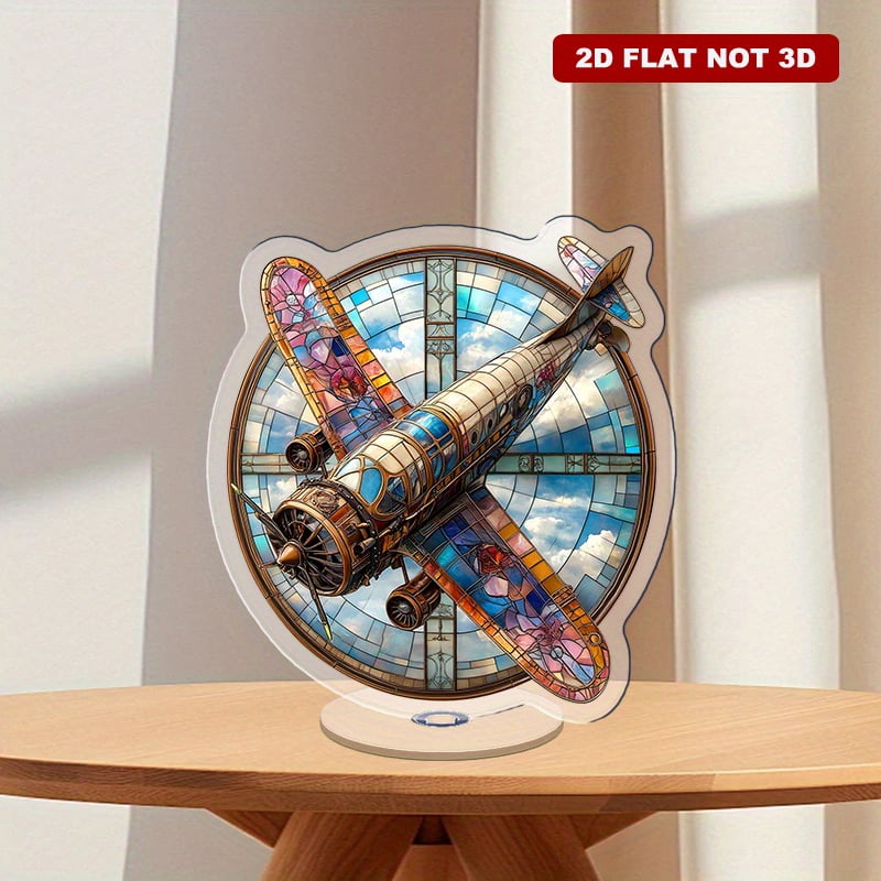 Rotating acrylic display featuring a detailed steampunk airplane ...