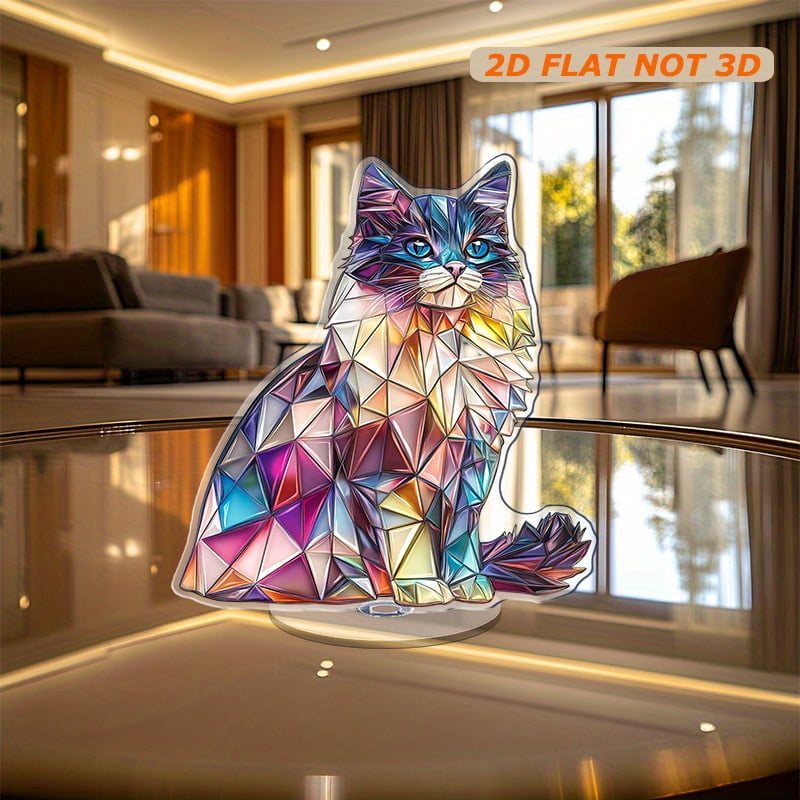 Rotating acrylic display featuring a dignified ragdoll cat in geometric ...