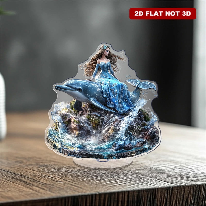 Rotating acrylic display featuring a dolphin with a princess in a blue ...
