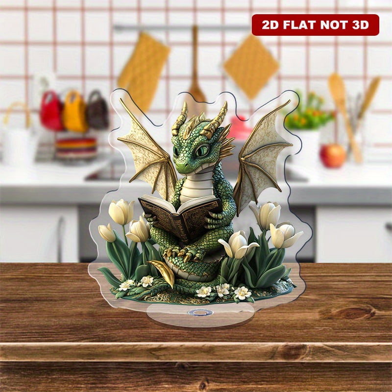 Rotating acrylic display featuring a dragon reading on tulips in ...