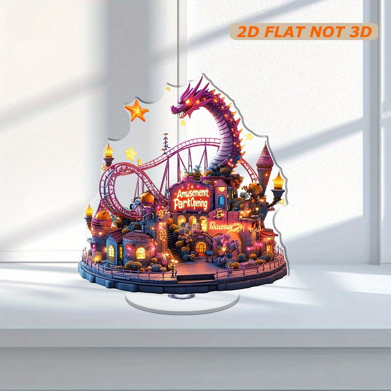 Rotating acrylic display featuring a dragon-themed amusement park with ...