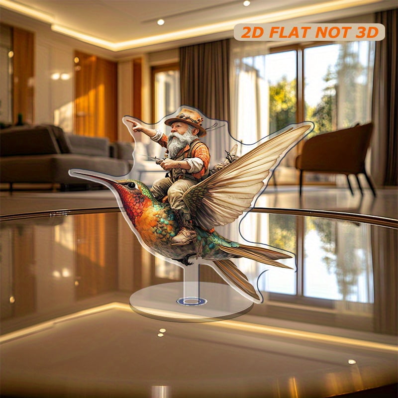 Rotating acrylic display featuring a dwarf riding a hummingbird in ...