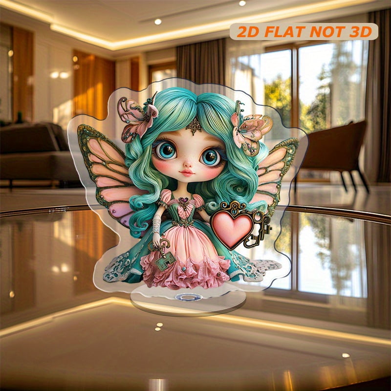 Rotating acrylic display featuring a fairy doll with big eyes in a pink ...