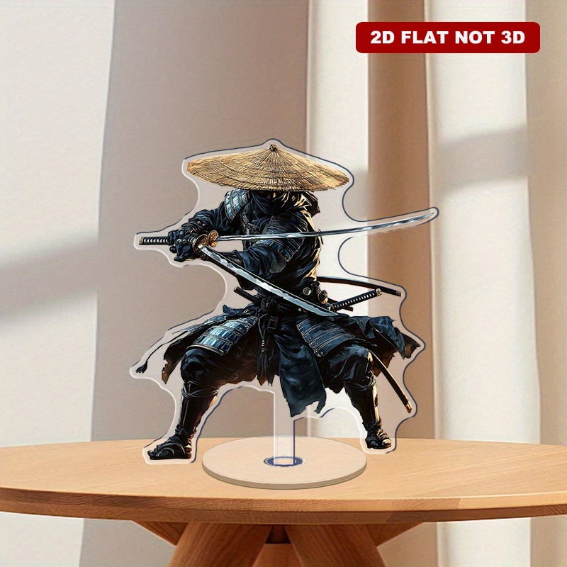 Rotating acrylic display featuring a full-body samurai holding a katana ...