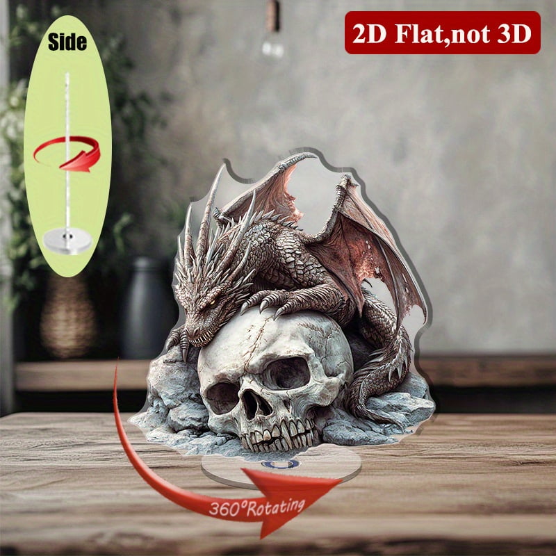 Rotating acrylic display featuring a giant dragon resting on a skull in ...