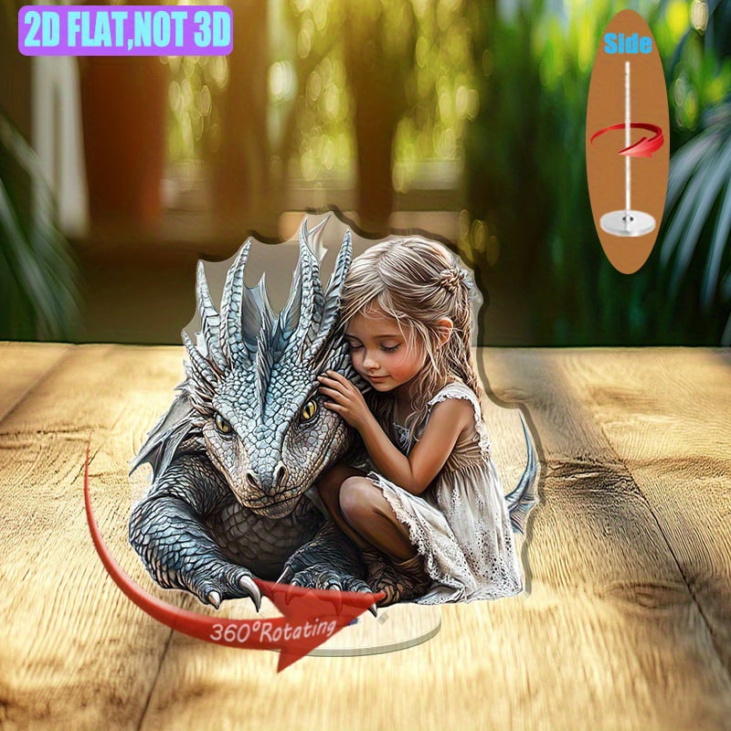 Rotating acrylic display featuring a girl and a dragon, high-resolution ...