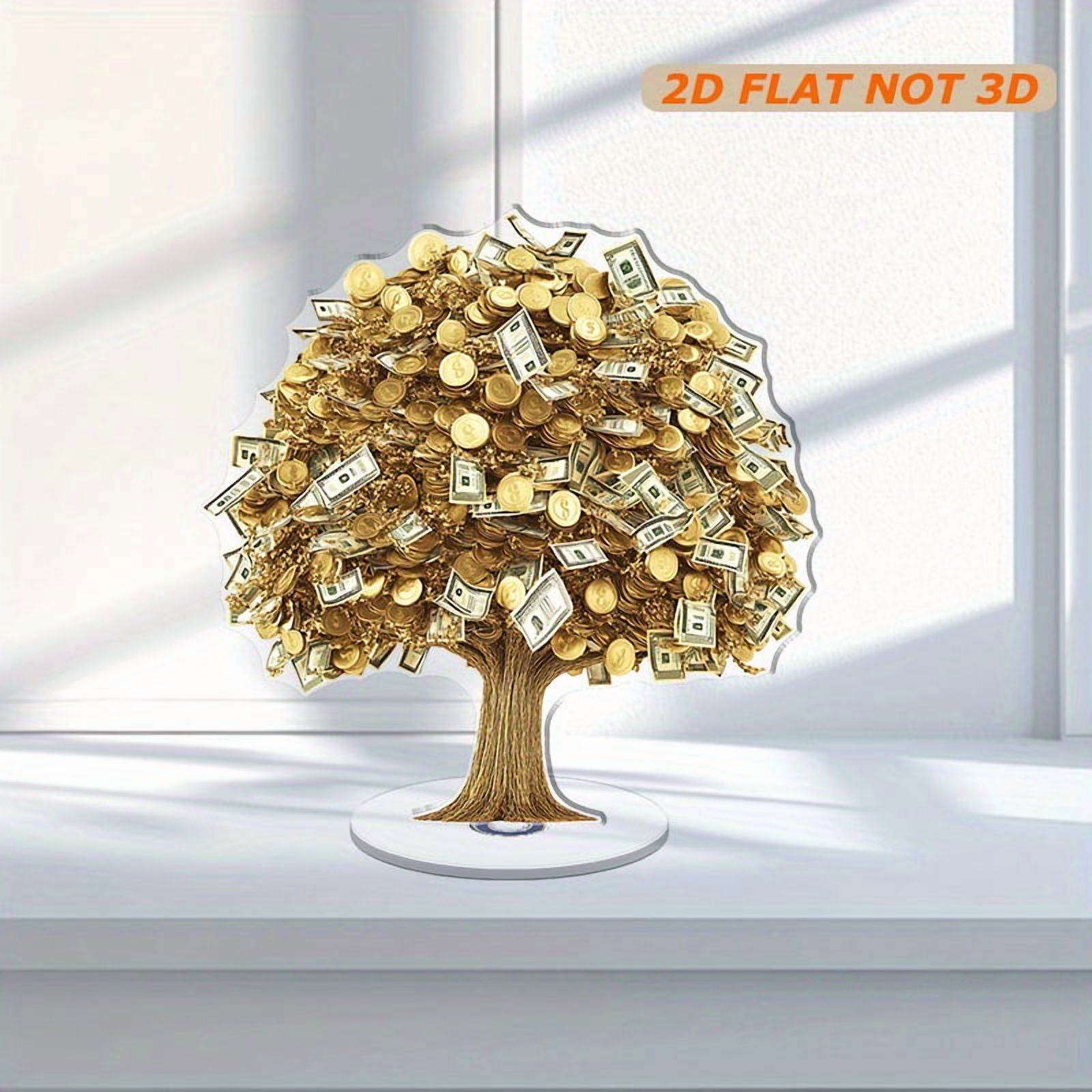 Rotating acrylic display featuring a golden money tree adorned with ...
