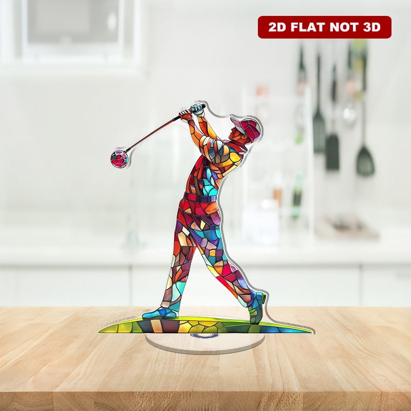 Rotating acrylic display featuring a golf player in stained glass style ...