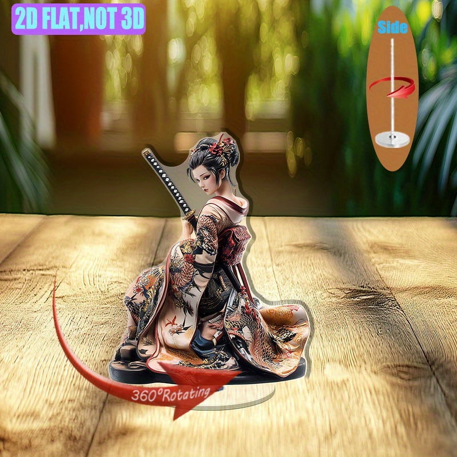 Rotating acrylic display featuring a graceful Japanese damsel in a bold ...
