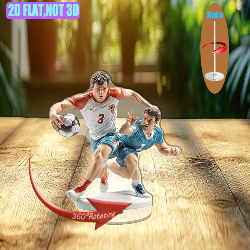 Rotating acrylic display featuring a handball player faking a pass ...