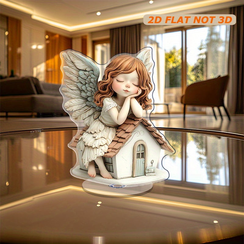 Rotating acrylic display featuring a hyper-realistic angel with large ...