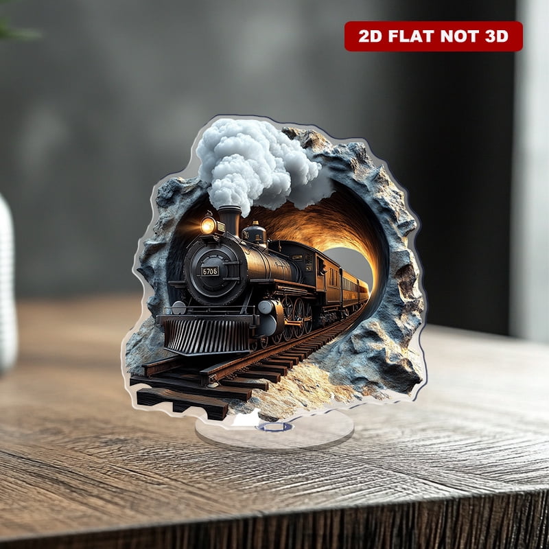 Rotating acrylic display featuring a hyperrealistic steam locomotive ...