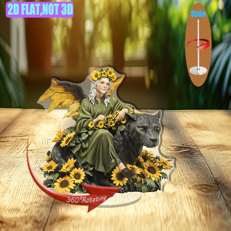 Rotating acrylic display featuring a joyful gray-haired elf on a sleek ...