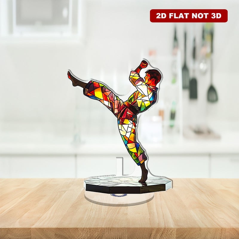 Rotating acrylic display featuring a karate athlete mid-air high kick ...