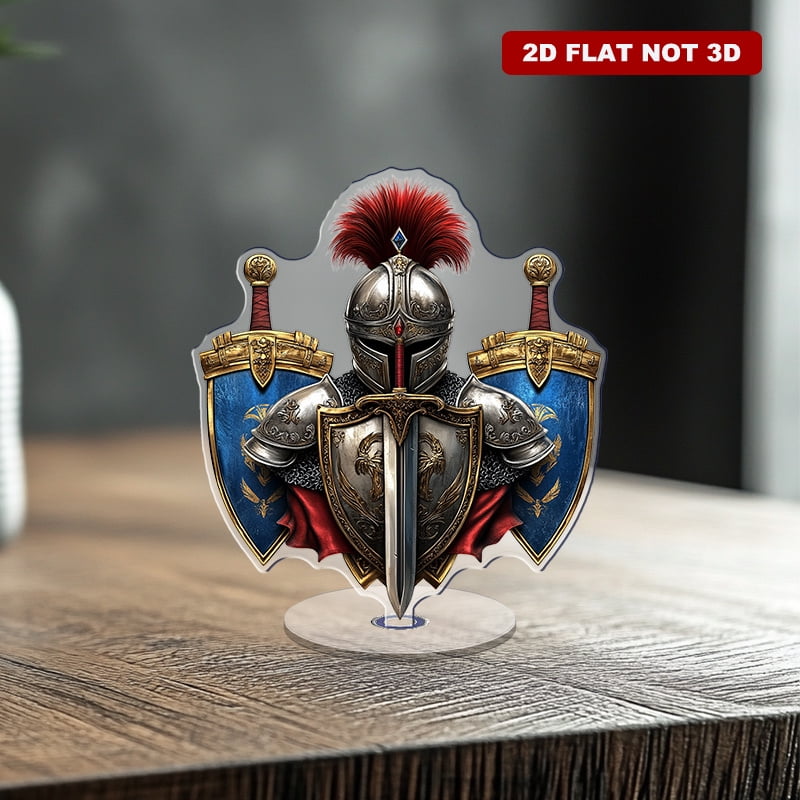 Rotating acrylic display featuring a knight in a silver helmet with a ...