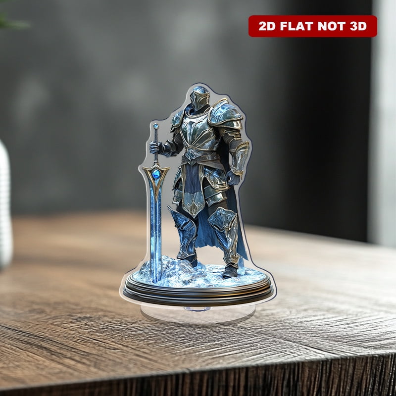 Rotating acrylic display featuring a knight in silver and blue armor ...