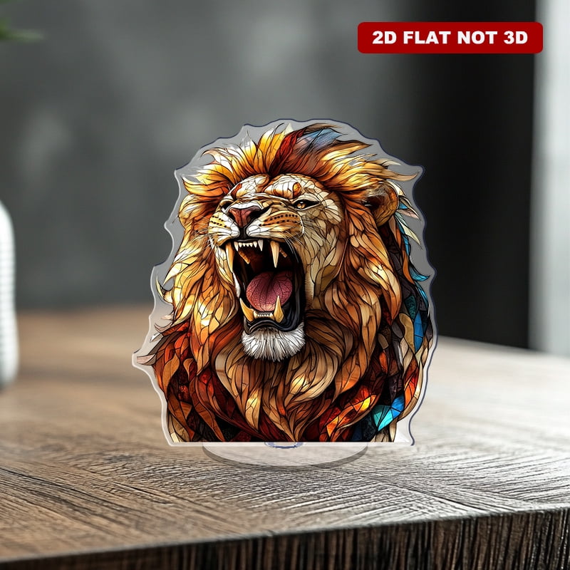 Rotating acrylic display featuring a majestic lion with open mouth ...