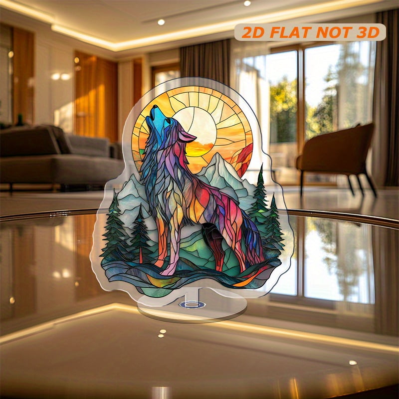 Rotating acrylic display featuring a majestic wolf howling at the moon ...