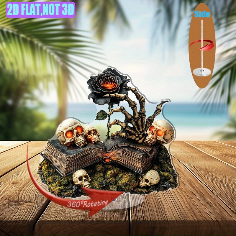 Rotating acrylic display featuring a moss-covered base with a skeletal ...