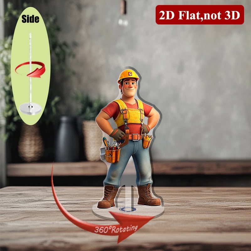 Rotating acrylic display featuring a muscular construction worker with ...