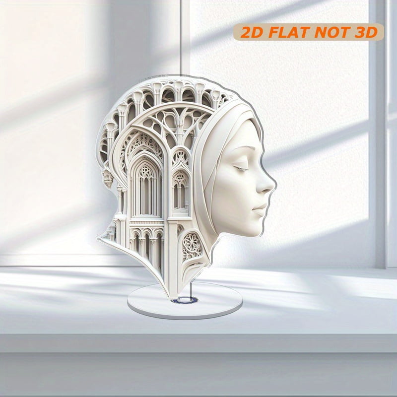 Rotating acrylic display featuring a nun in profile with a Gothic ...