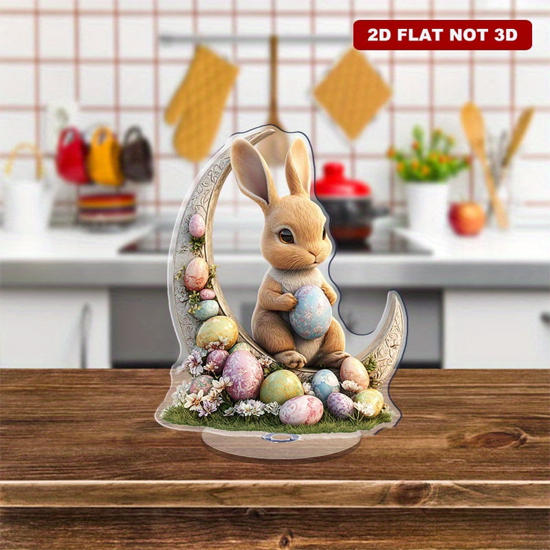 Rotating acrylic display featuring a realistic bunny on an Easter ...