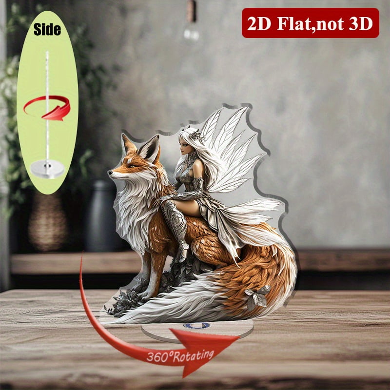 Rotating acrylic display featuring a silver fox fairy atop a majestic ...