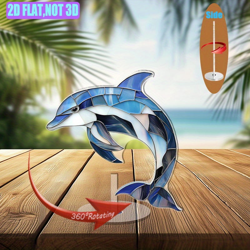 Rotating acrylic display featuring a sleek dolphin in vibrant colored ...
