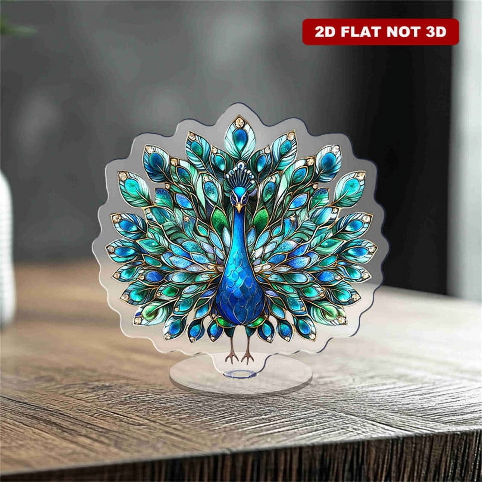 Rotating acrylic display featuring a stained glass peacock with vibrant ...