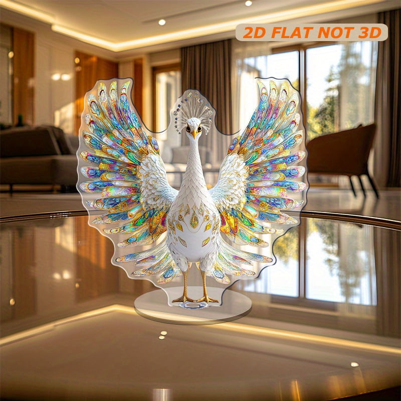 Rotating acrylic display featuring a stunning peacock with vibrant ...