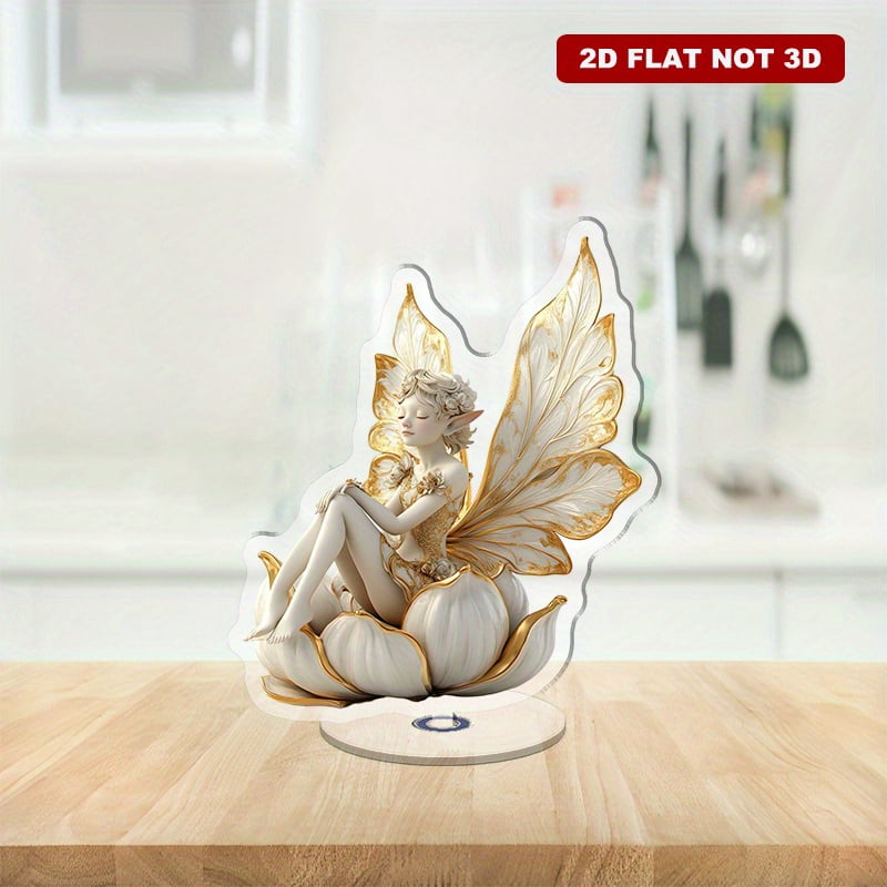 Rotating acrylic display featuring a surreal elf with white and gold ...