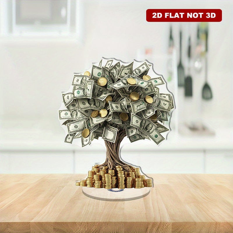 Rotating acrylic display featuring a tree of dollar bills and gold ...