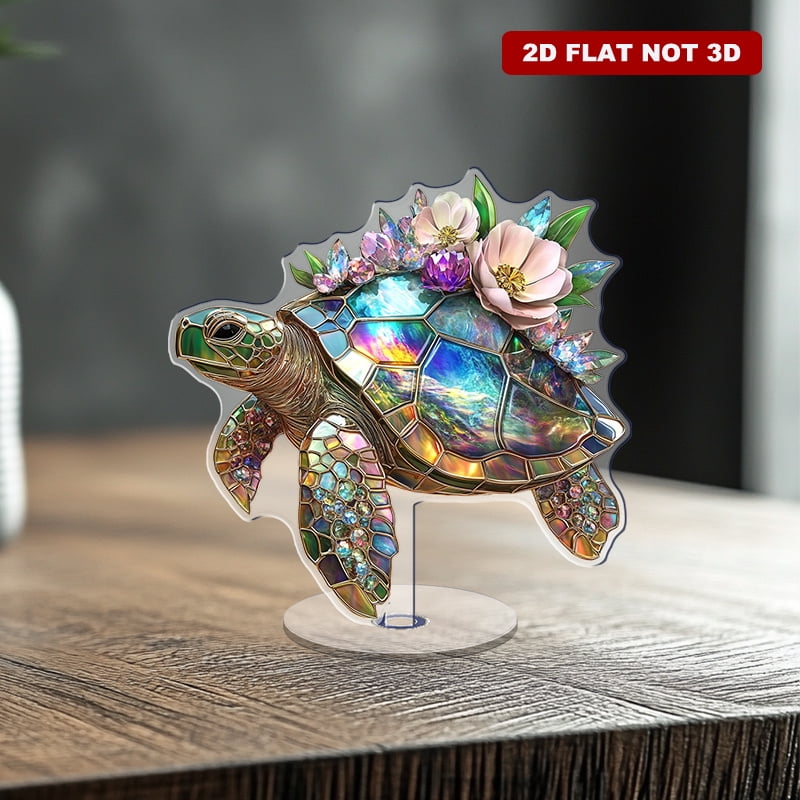 Rotating acrylic display featuring a vibrant sea turtle with a stained ...