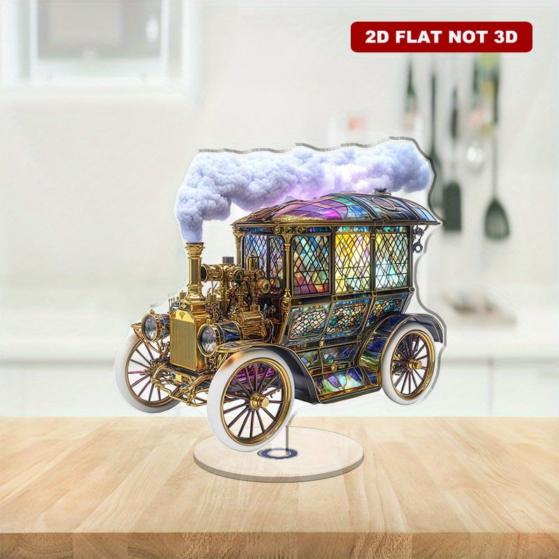 Rotating acrylic display featuring an aged car with a gold-leaf body ...