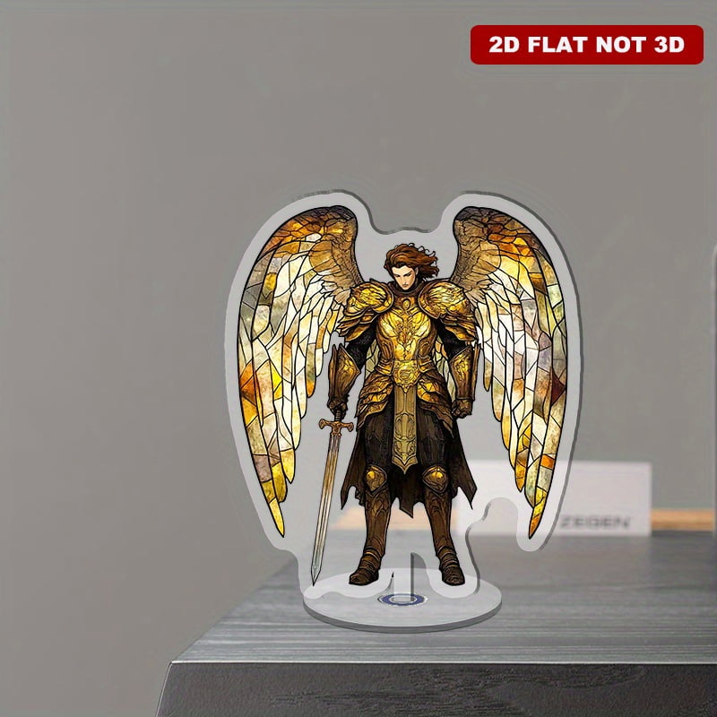 Rotating acrylic display featuring an archangel in golden armor with ...