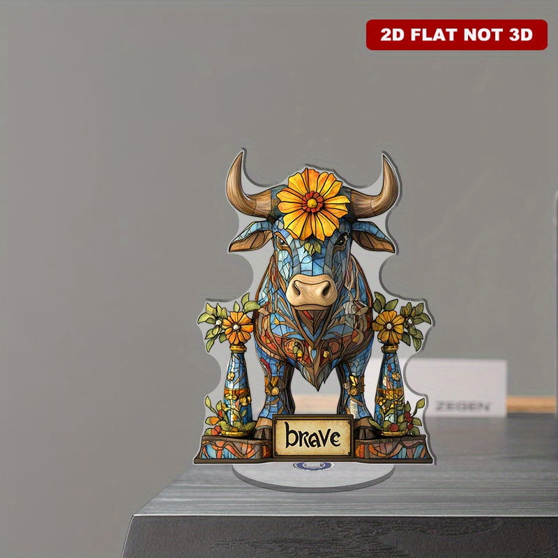Rotating acrylic display featuring bold bull and bell designs with ...