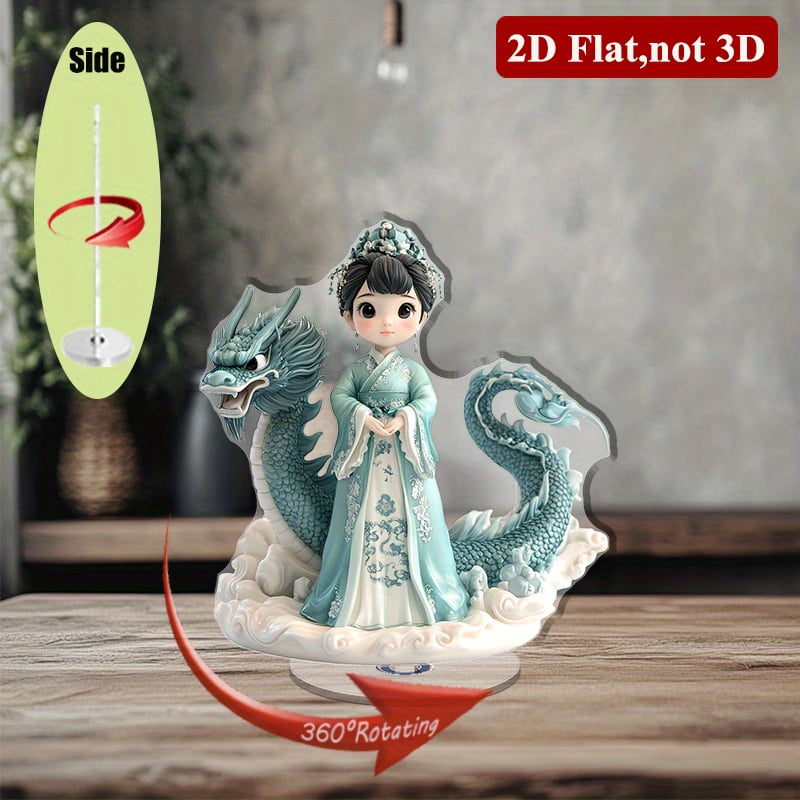 Rotating acrylic display featuring a celadon-clad figure surrounded by ...