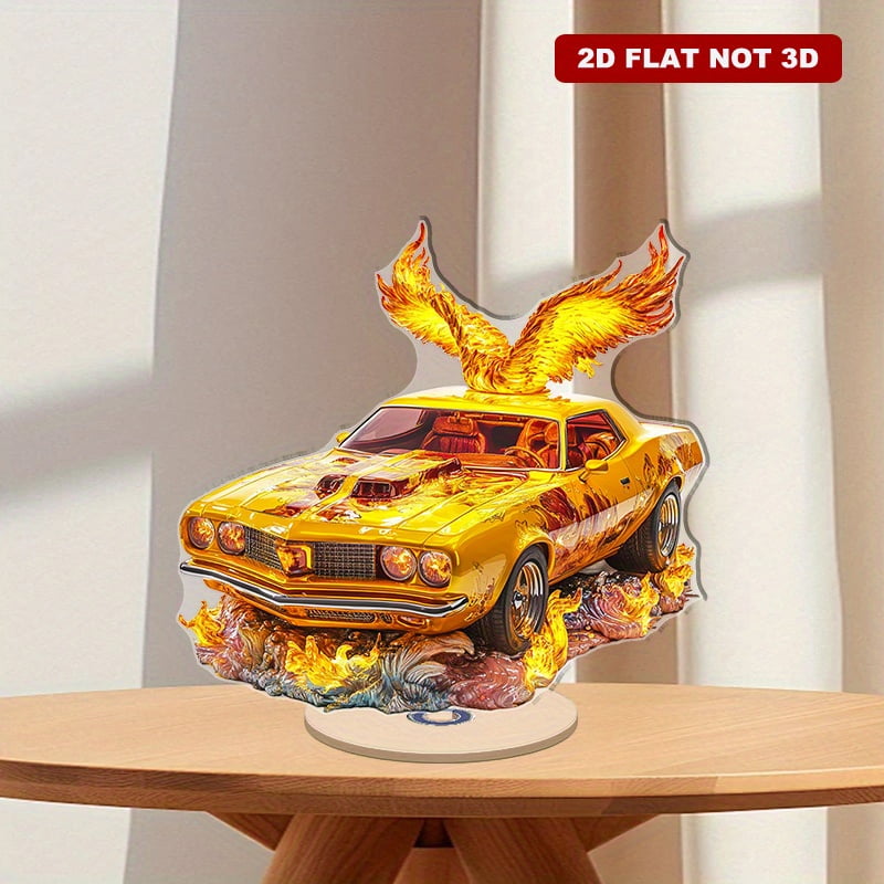 Rotating acrylic display featuring a celestial phoenix muscle car with ...