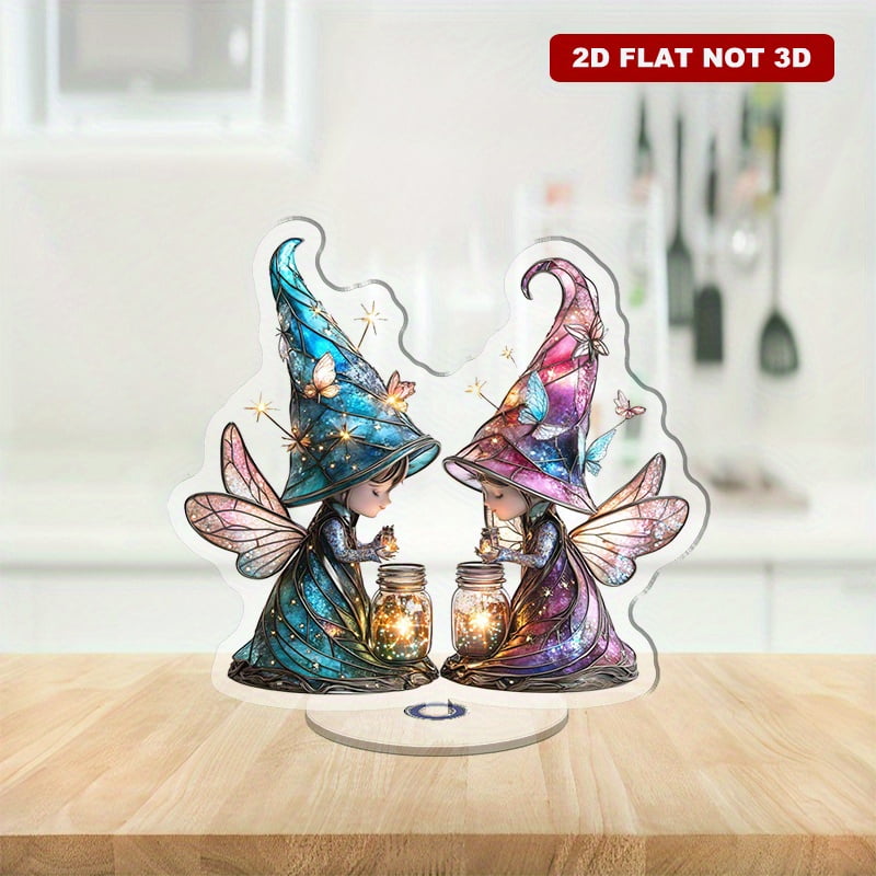 Rotating acrylic display featuring charming sprites in pink and ...