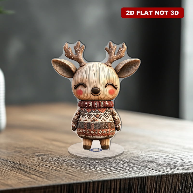 Rotating acrylic display featuring a charming wooden sika deer in a ...