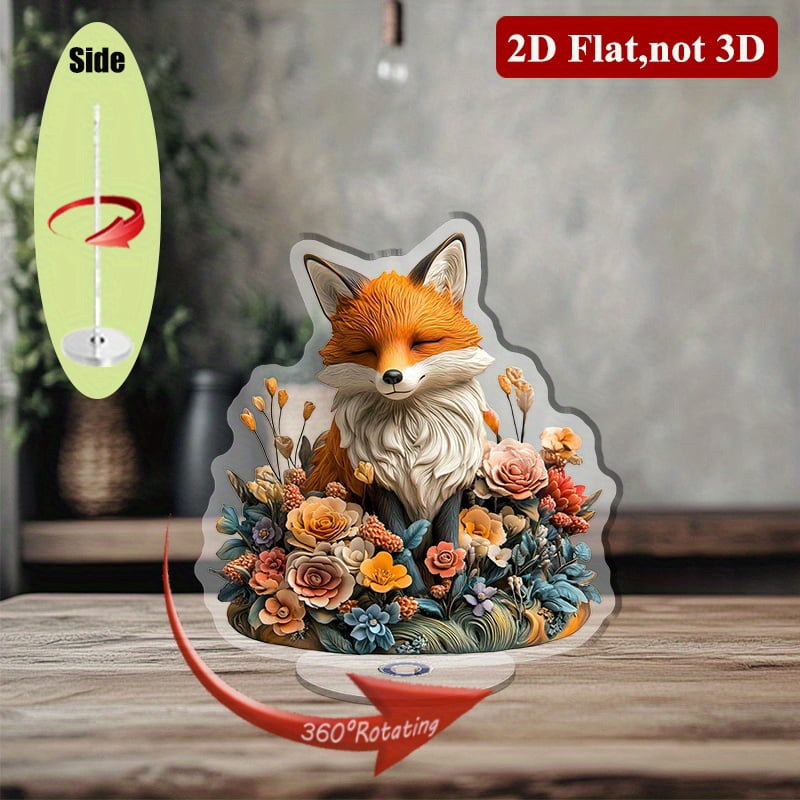 Rotating acrylic display featuring a colorful fox beside vibrant ...