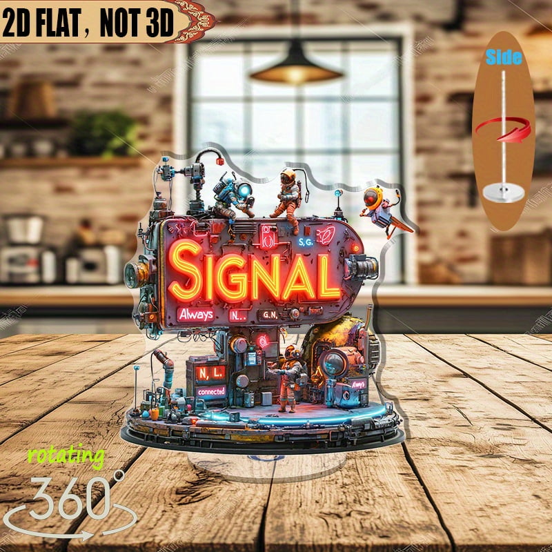 Rotating acrylic display featuring a colorful satellite workshop with ...