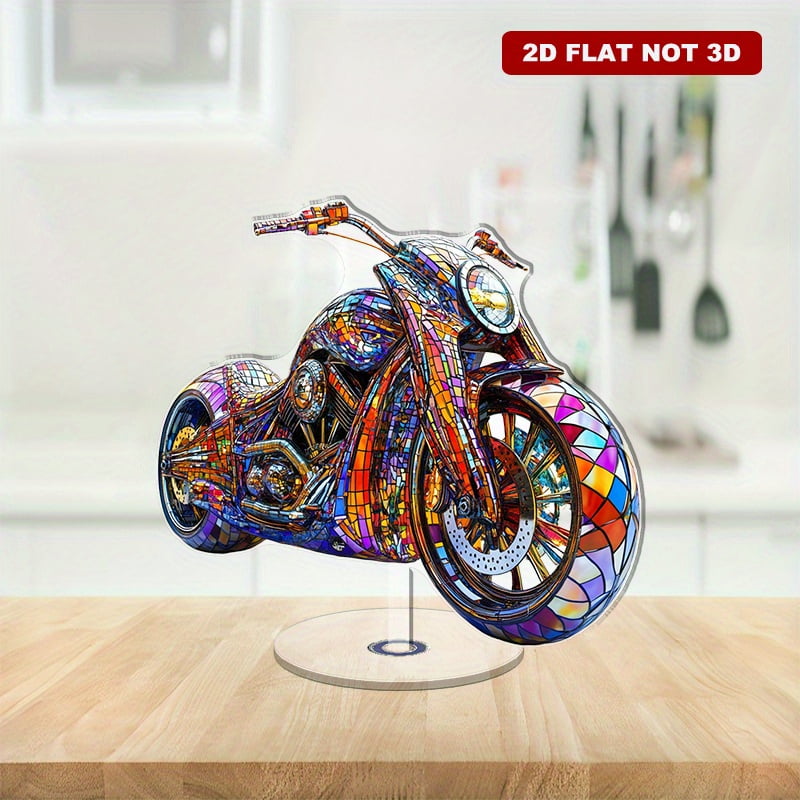 Rotating acrylic display featuring a daring motorcycle with mosaic ...