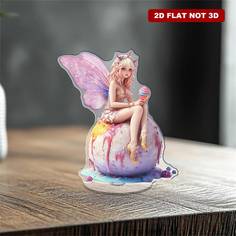 Rotating acrylic display featuring a detailed fairy on an ice cream ball, capturing fantasy art ...