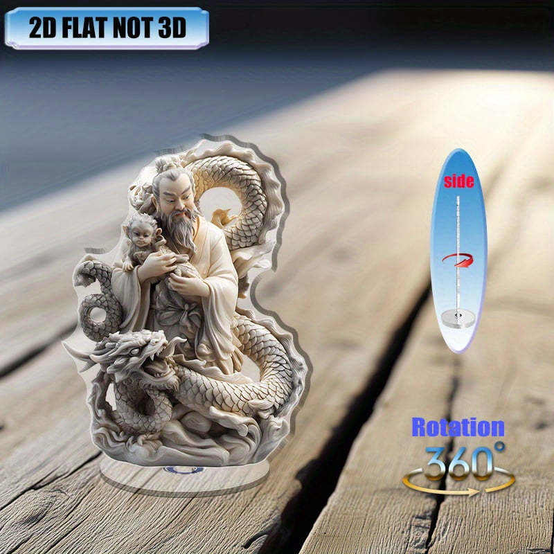 Rotating acrylic display featuring a divine general with tiger eyes embraced by a serpent dragon ...